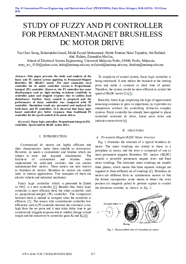(PDF) Study of Fuzzy and PI controller for Permanent-Magnet Brushless DC motor drive