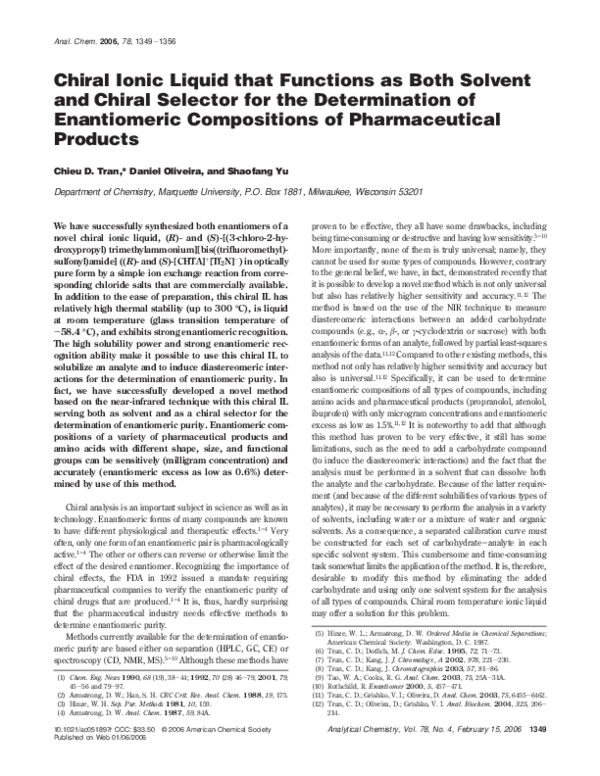 (PDF) Chiral Ionic Liquid that Functions as Both Solvent and Chiral ...