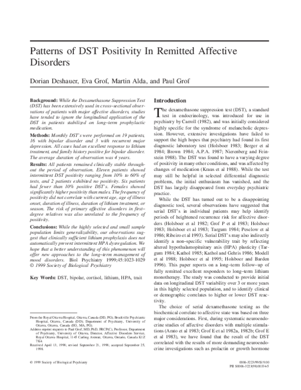 (PDF) Patterns of DST positivity in remitted affective disorders