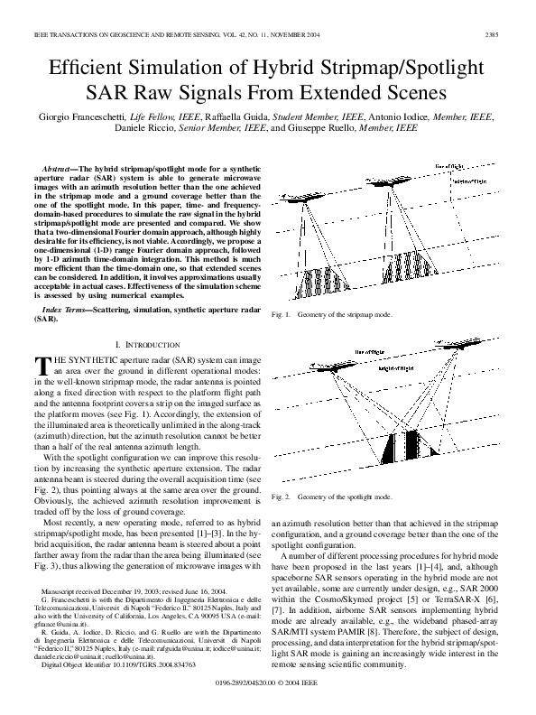 (PDF) Efficient Simulation of hybrid stripmap/spotlight SAR raw signals from extended scenes