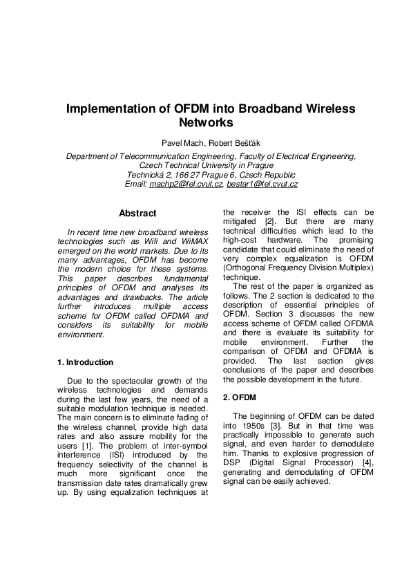 Pdf Implementation Of Ofdm Into Broadband Wireless Networks