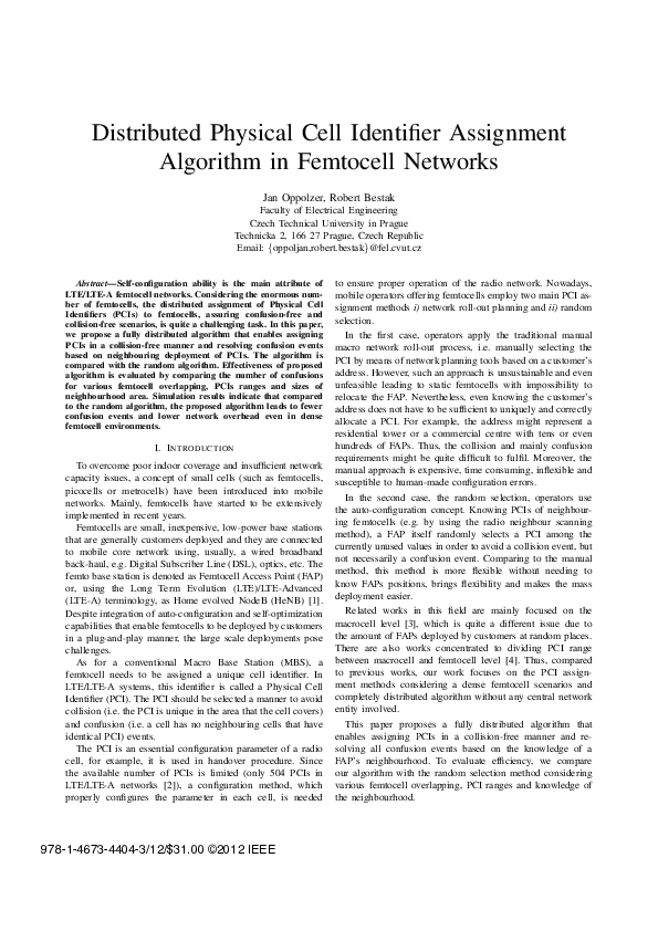 Pdf Distributed Physical Cell Identifier Assignment Algorithm In Femtocell Networks 7476