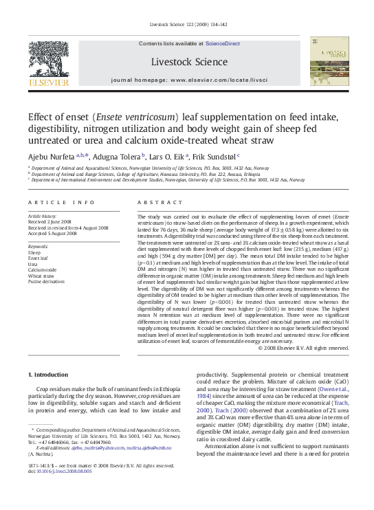 (PDF) Effect of enset ( Ensete ventricosum) leaf supplementation on ...