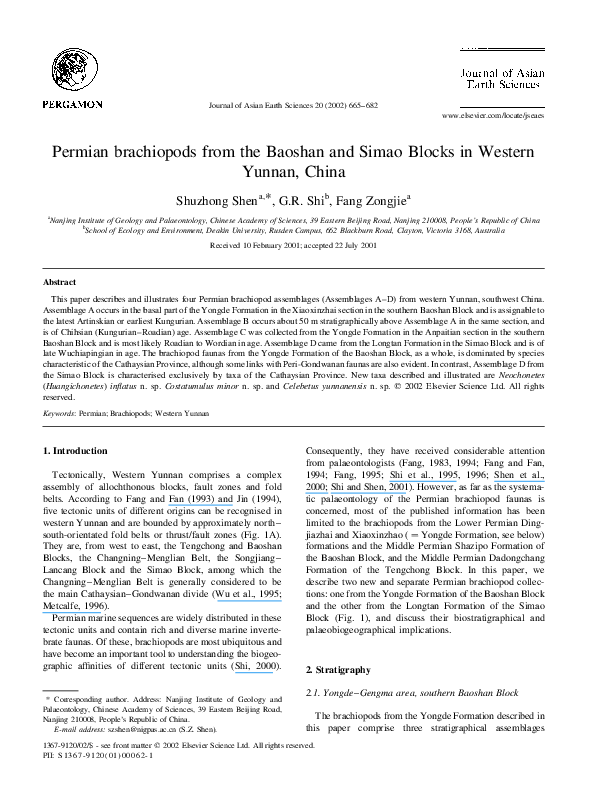 (PDF) Permian brachiopods from the Baoshan and Simao Blocks in Western ...