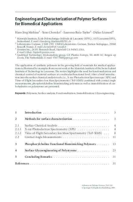 (PDF) Engineering and Characterization of Polymer Surfaces for ...