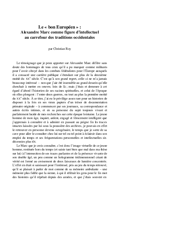 (PDF) "Le « bon Européen »: Alexandre Marc comme figure d’intellectuel ...