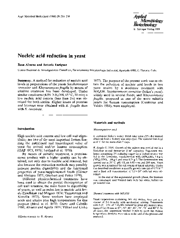 (PDF) Nucleic acid reduction in yeast