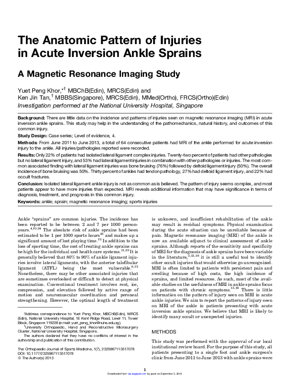 (PDF) The Anatomic Pattern of Injuries in Acute Inversion Ankle Sprains ...