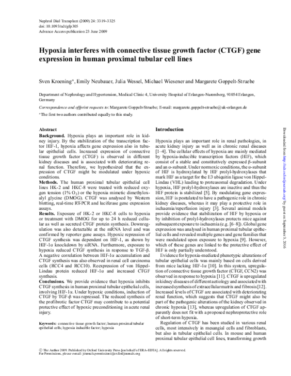 (PDF) Hypoxia interferes with connective tissue growth factor (CTGF) gene expression in human ...