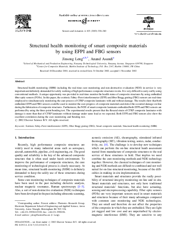 (PDF) Structural health monitoring of smart composite materials by using EFPI and FBG sensors
