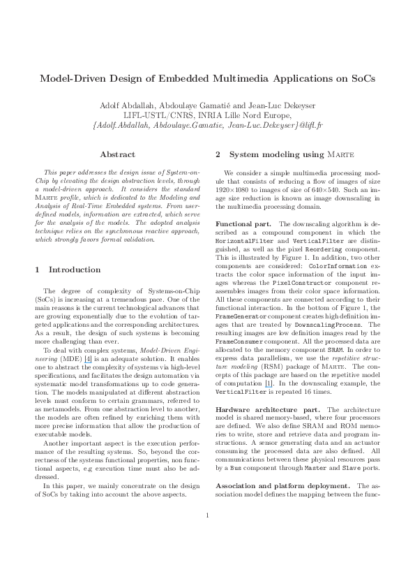 (PDF) Model-Driven Design of Embedded Multimedia Applications on SoCs