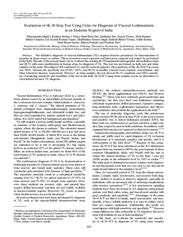 (PDF) Evaluation of rK-39 Strip Test Using Urine for Diagnosis of ...