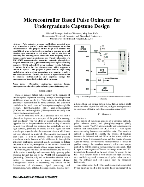 (PDF) Microcontroller based pulse oximeter for undergraduate capstone design
