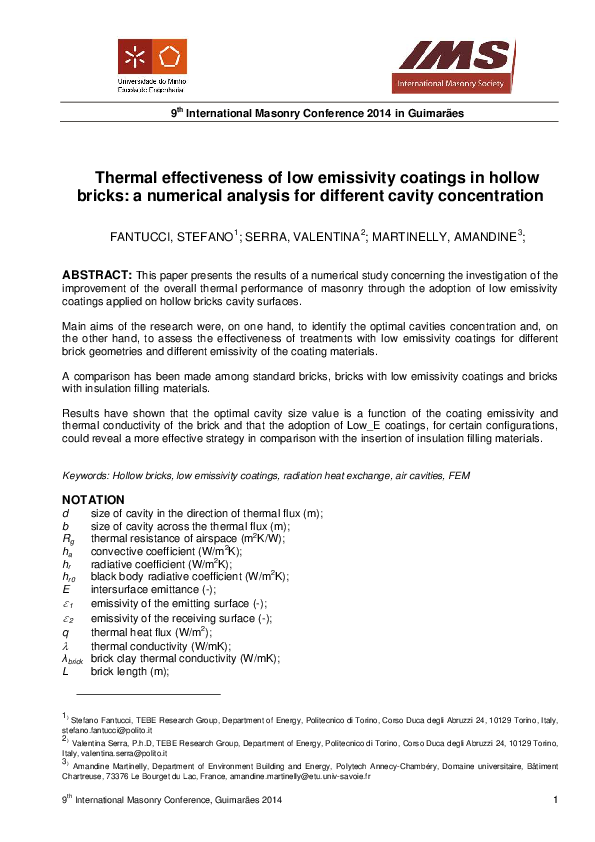 (PDF) Thermal effectiveness of low emissivity coatings in hollow bricks ...