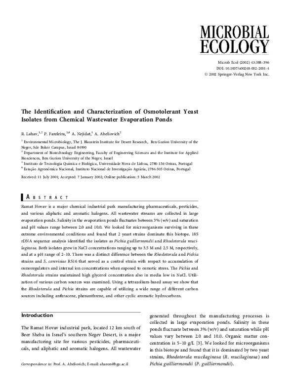 (PDF) Yeast a magical microorganism in the wastewater treatment | gousia qadir - Academia.edu
