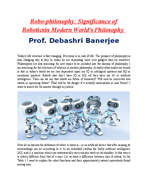 (DOC) Robo-philosophy: Significance of Robotics in Modern World's ...
