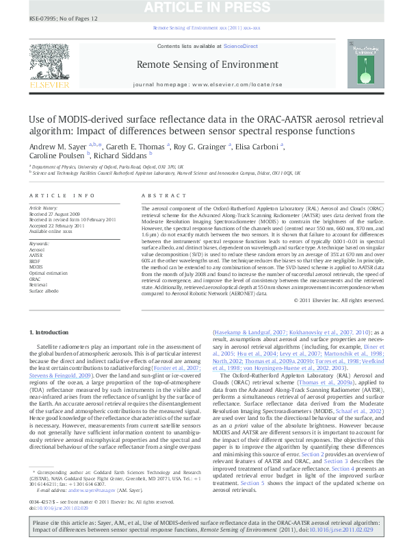 (PDF) Use of MODIS-derived surface reflectance data in the ORAC-AATSR aerosol retrieval ...