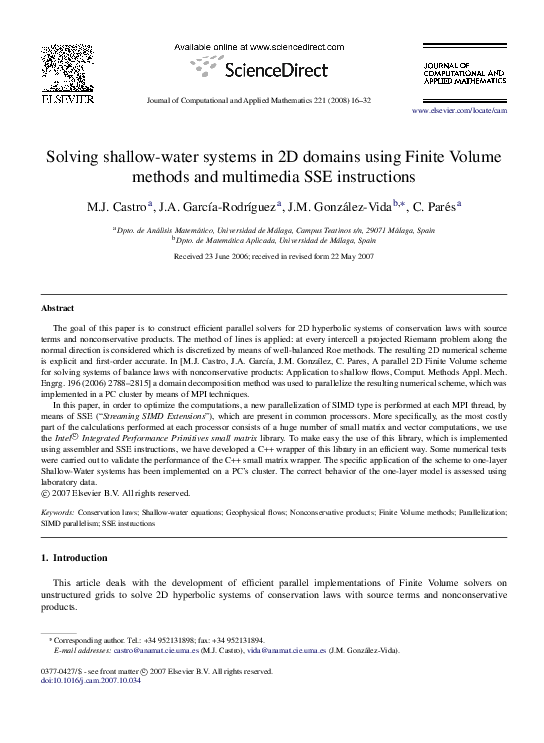 Pdf Solving Shallow Water Systems In 2d Domains Using Finite Volume Methods And Multimedia Sse