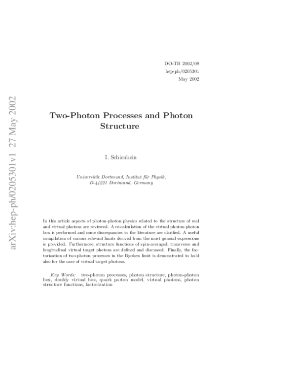 (PDF) Two-Photon Processes and Photon Structure