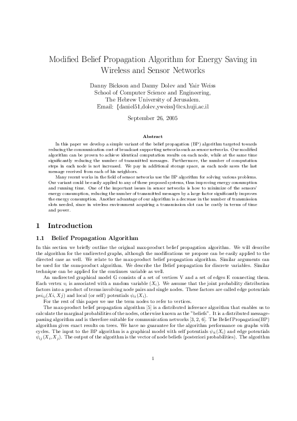 Pdf Modified Belief Propagation Algorithm For Energy Saving In Wireless And Sensor Networks