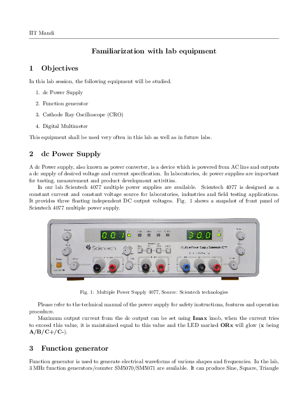 Pdf Familiarization With Lab Equipment 1 Objectives