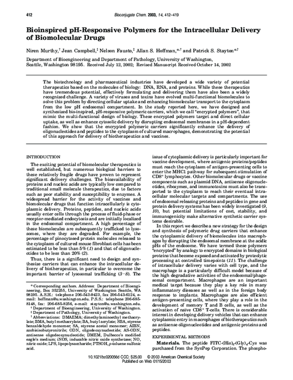 (PDF) Bioinspired pH-Responsive Polymers for the Intracellular Delivery ...