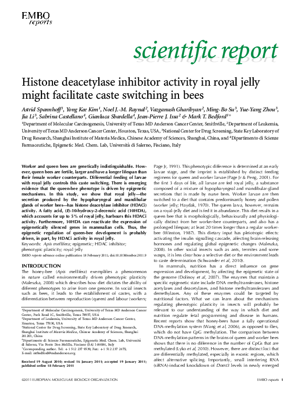 (PDF) Histone deacetylase inhibitor activity in royal jelly might ...