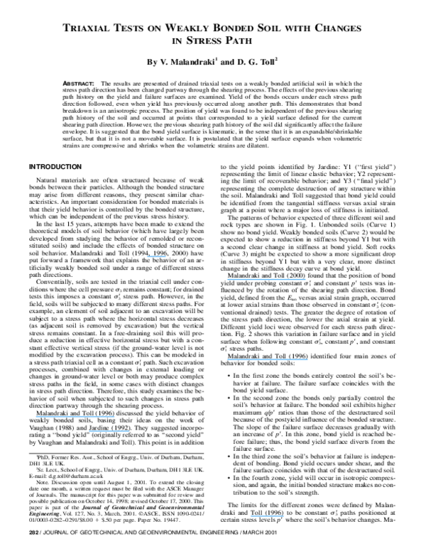 (PDF) Triaxial Tests on Weakly Bonded Soil with Changes in Stress Path