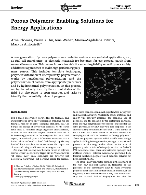(PDF) Porous Polymers: Enabling Solutions for Energy Applications