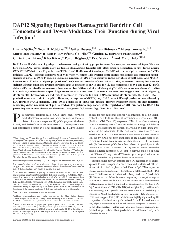 (PDF) DAP12 signaling regulates plasmacytoid dendritic cell homeostasis ...