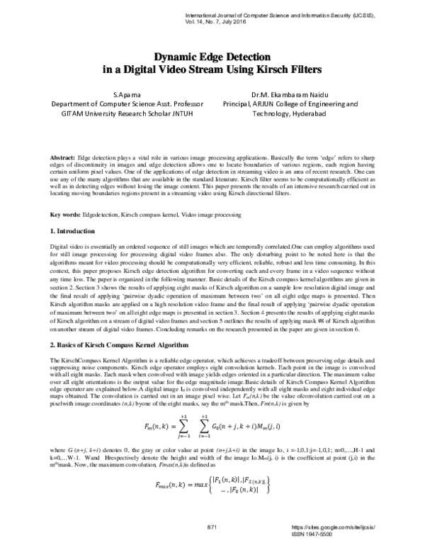Pdf Dynamic Edge Detection In A Digital Video Stream Using Kirsch Filters