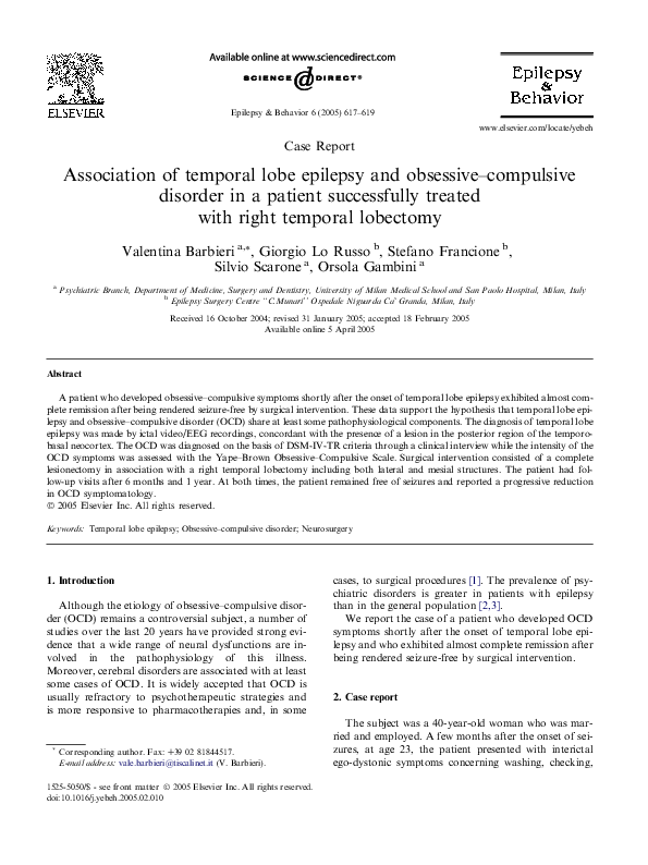 (PDF) Association of temporal lobe epilepsy and obsessive–compulsive ...