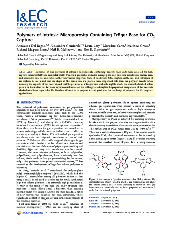(PDF) Polymers of Intrinsic Microporosity Containing Tröger Base for CO ...