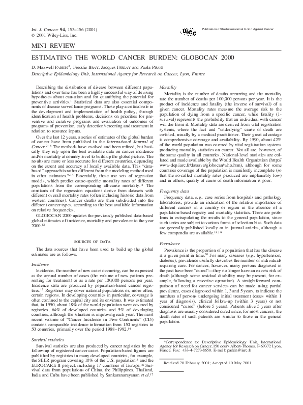 (PDF) Estimating the world cancer burden: Globocan 2000