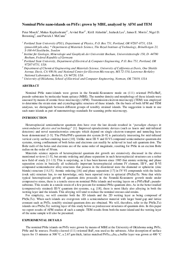 (PDF) Nominal PbSe nano-islands on PbTe: grown by MBE, analyzed by AFM ...