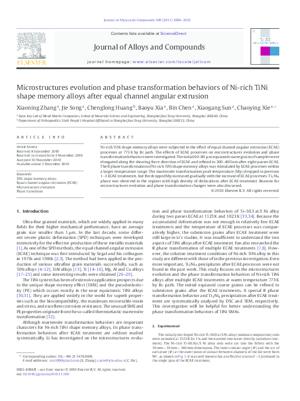 (PDF) Microstructures evolution and phase transformation behaviors of Ni-rich TiNi shape memory ...