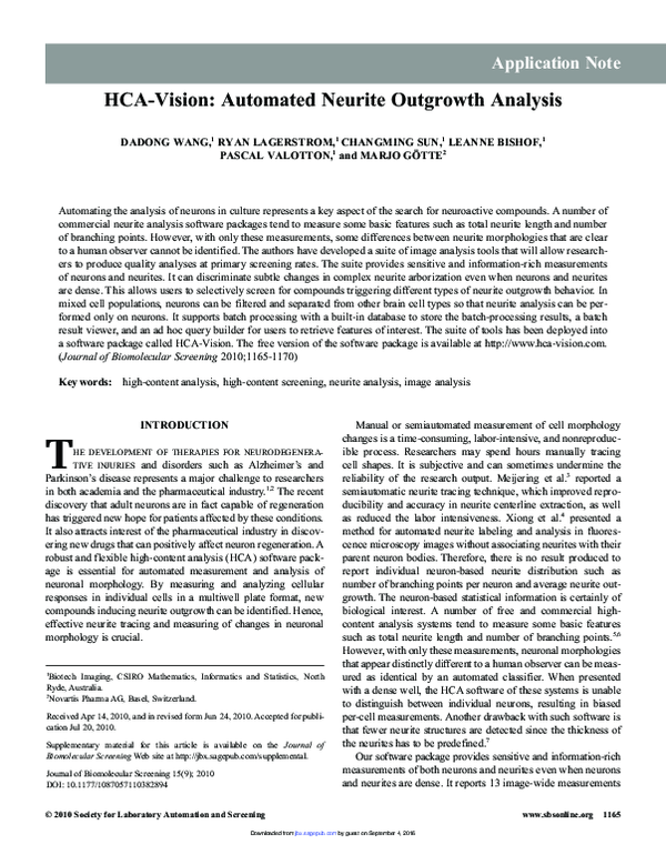 (PDF) HCA-Vision: Automated Neurite Outgrowth Analysis