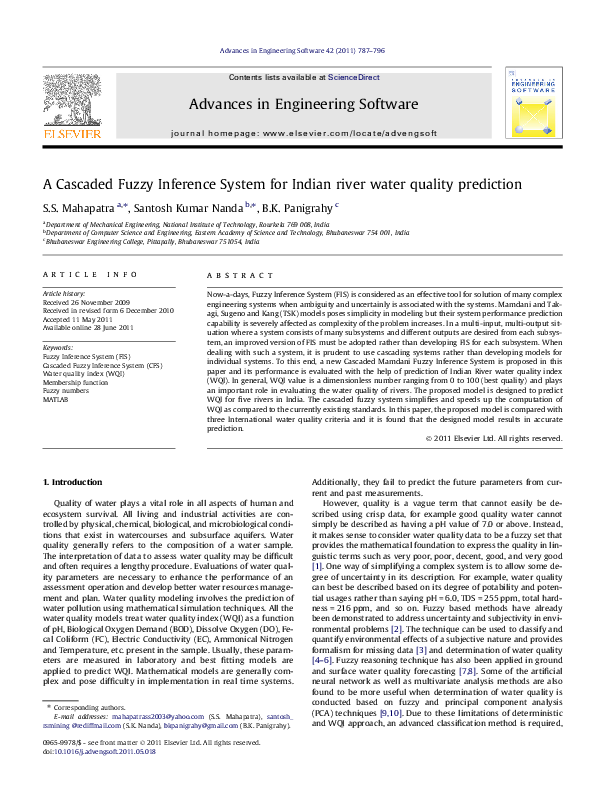 (PDF) A Cascaded Fuzzy Inference System for Indian river water quality ...