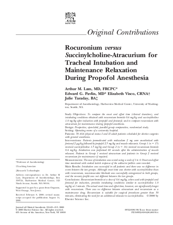 (PDF) Rocuronium versus succinylcholine-atracurium for tracheal ...
