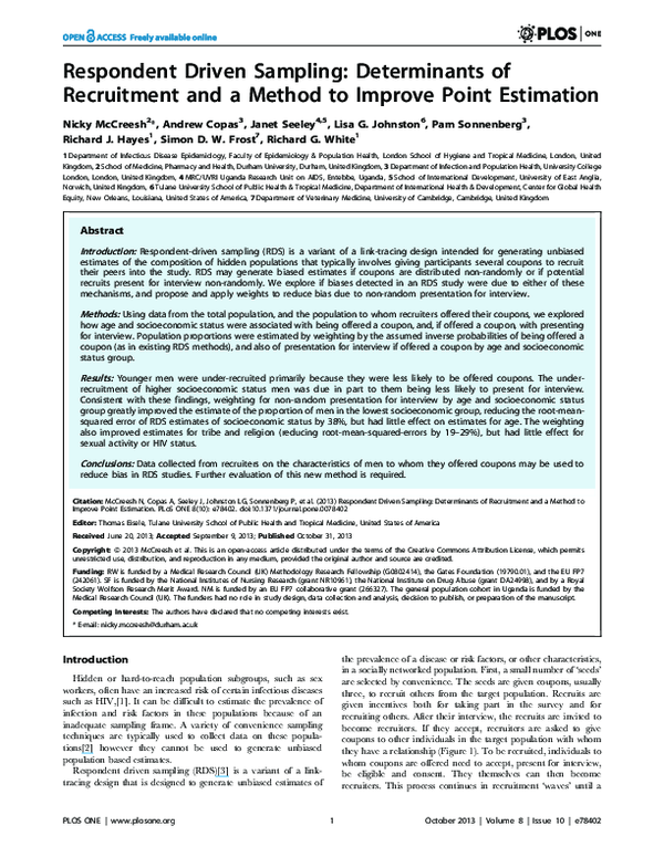 (PDF) Respondent driven sampling: determinants of recruitment and a ...