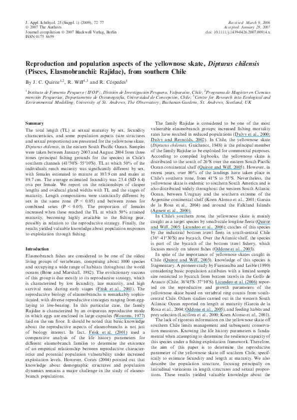 (PDF) Reproduction and population aspects of the yellownose skate ...