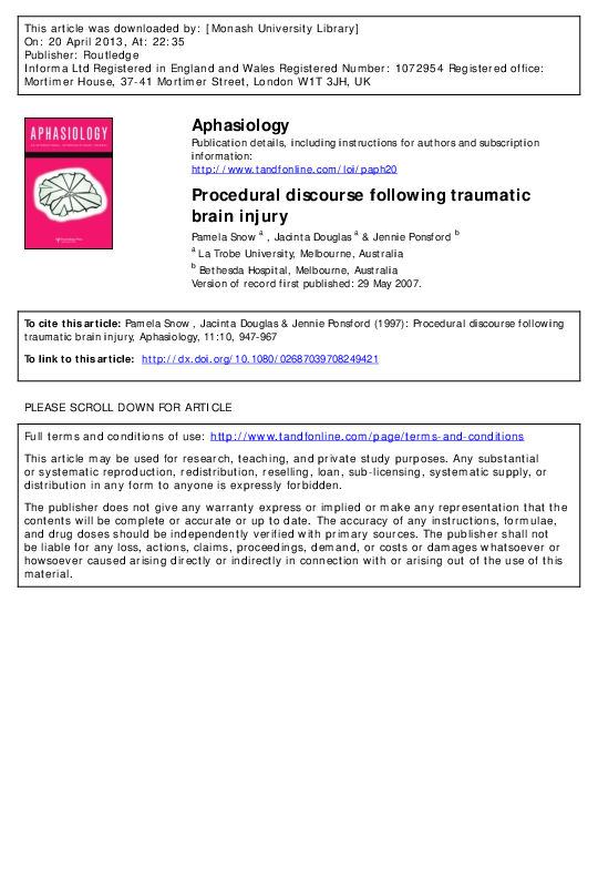 (PDF) Procedural discourse following traumatic brain injury