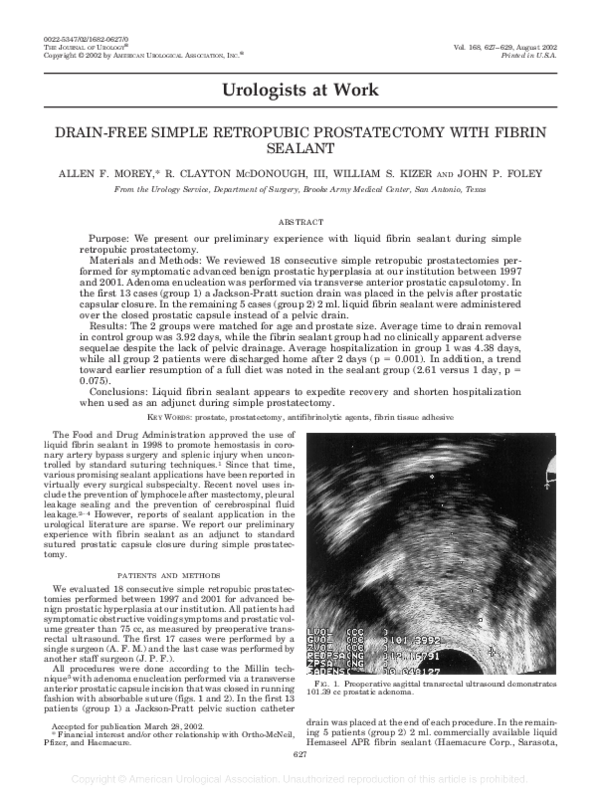 (PDF) Drain-Free Simple Retropubic Prostatectomy With Fibrin Sealant
