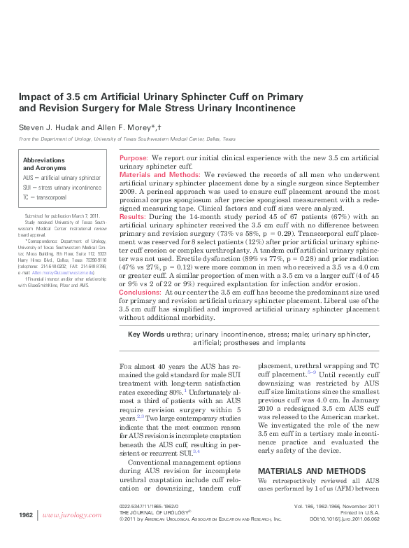 (PDF) Impact of 3.5 cm Artificial Urinary Sphincter Cuff on Primary and ...