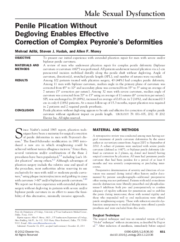 (PDF) Penile Plication Without Degloving Enables Effective Correction ...