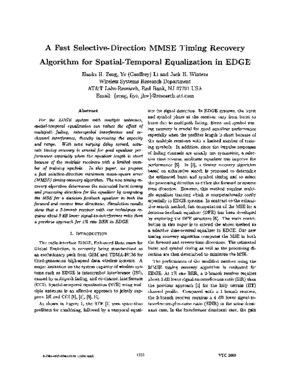 Pdf A Fast Selective Direction Mmse Timing Recovery Algorithm For Spatial Temporal