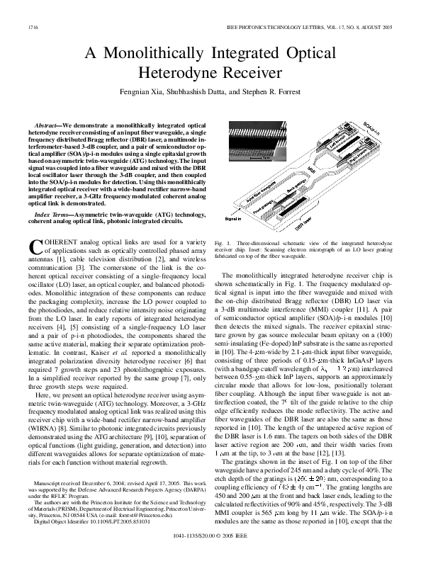 (PDF) A monolithically integrated optical heterodyne receiver