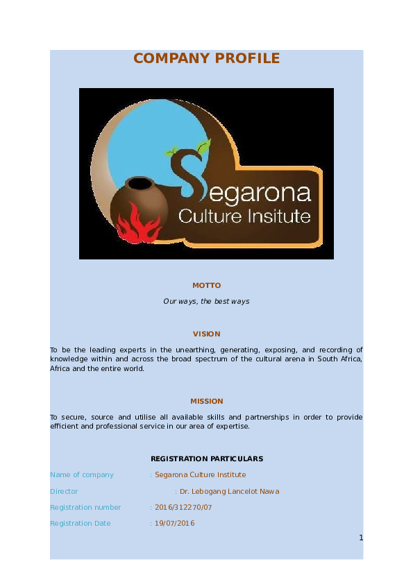 (DOC) SEGARONA CULTURE INSTITUTE PROFILE