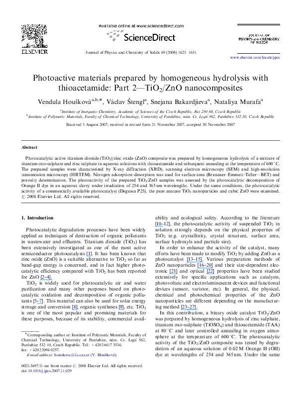 (PDF) Photoactive materials prepared by homogeneous hydrolysis with ...