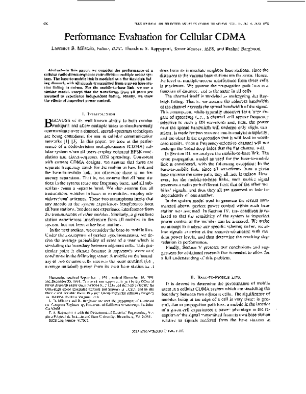 (PDF) Performance Evaluation for Cellular CDMA